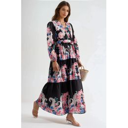 Blumen V-Ausschnitt Maxikleid mit Bindeg&uuml;rtel