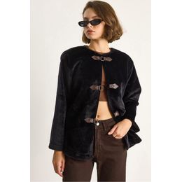 Texturierter Gabardine-Mantel mit Knopfleiste und Jacketkragen