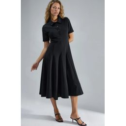 Midi A-Linien-Kleid mit Hemdkragen