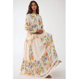 Gedrucktes V-Ausschnitt-Maxikleid mit Knopfdetail