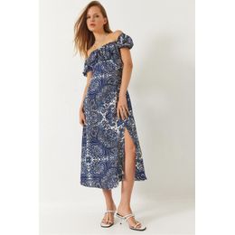 Mustered Strapless Midi Kleid mit Bindeb&auml;ndchen