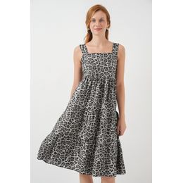 Musteriertes Midikleid mit quadratischem Kragen