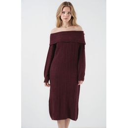 Oversized Rippenstrick-Midi-Kleid mit Madonna-Kragen
