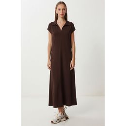 Polo-Kragen Pull-On Midi-Kleid mit Tasche