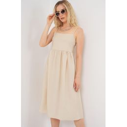 Quadratischer Kragen Strukturiertes Midi-Kleid