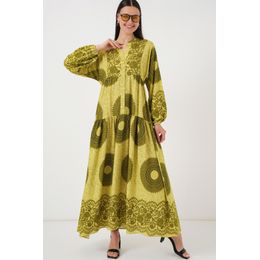 Gemustertes V-Ausschnitt Maxikleid mit Knopfverschluss