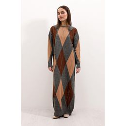 Geometrisches Muster Crew Neck Maxi Strickkleid