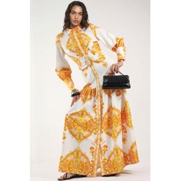 Maxikleid mit Paisley-Muster und G&uuml;rtel sowie Hemdkragen