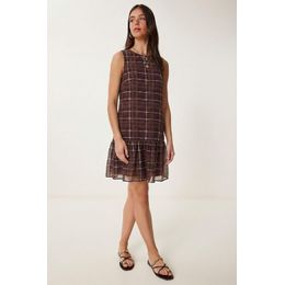 R&uuml;schendekollet&eacute; Karo-Mini-Kleid