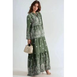 Komfortables gemustertes Maxikleid mit V-Ausschnitt