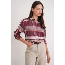 Kariertes Satin-Hemd mit Knopfleiste
