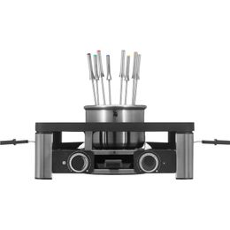 WMF Raclette "Lumero Gourmet Station 3-in-1, Raclette, Fondue und Indoor-Grill", silber (cromargan), B:35,5cm H:17cm T:35,5cm, Raclettes, sp&uuml;lmaschinengeeignete Pf&auml;nnchen/Platte, Spritzschutz, LED-Beleuchtung