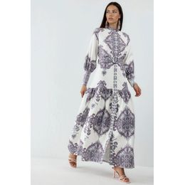 Maxikleid mit Paisleydruck, G&uuml;rtel und Hemdkragen