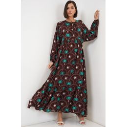 Tropisches Maxi-Kleid mit Knopfverschluss