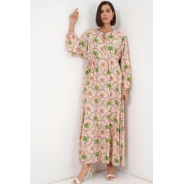 Tropisches Maxi-Kleid mit Knopfverschluss