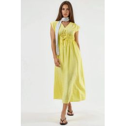 V-Ausschnitt Midi Kleid mit Bindungsdetail
