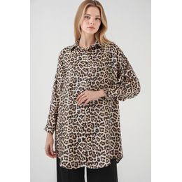 Leopardenmuster Langarmhemd mit Knopfleiste