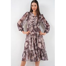 V-Ausschnitt Midi-Kleid mit Knopfverschluss