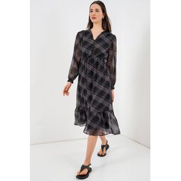 V-Ausschnitt Midi-Kleid mit Knopfverschluss