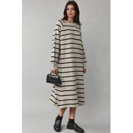 Langarm gestreiftes Rippstrickkleid