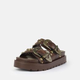 Buffalo Raya Ari West Leder Damen Braun Sandalen