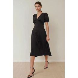 V-Ausschnitt Puff&auml;rmeln A-Linien Crepe Midi Kleid