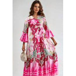 R&uuml;schen-Paisley V-Ausschnitt Maxikleid
