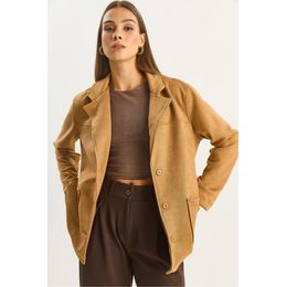 Faux-Wildleder Knopfjacke