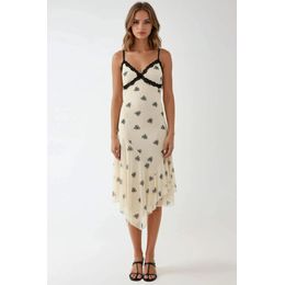 V-Ausschnitt Bedrucktes Bodycon-Maxikleid mit Spitze