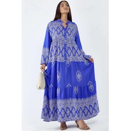 V-Ausschnitt gemustertes Maxikleid mit Knopfleiste