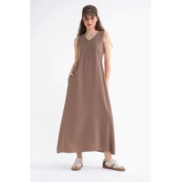 &Auml;rmelloses Maxi-Kleid mit V-Ausschnitt und Taschen
