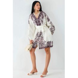 Kleid mit G&uuml;rtel und V-Ausschnitt im Paisleymuster