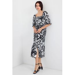 Blumen-Midi-Kleid mit quadratischem Kragen und Schlitz