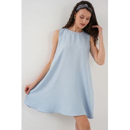 Leinen-Mix A-Form Mini-Kleid