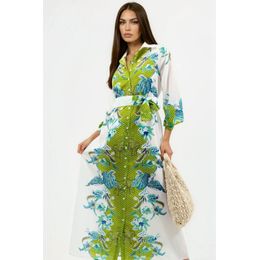 Blumenkleid mit G&uuml;rtel in Midi-L&auml;nge