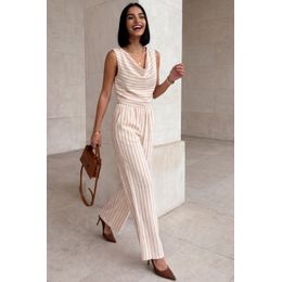 Hochgeschnittenes gestreiftes Cowl-Neck-Zweiteiler-Set