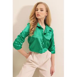 Satin Langarm-Hemd mit Knopfleiste