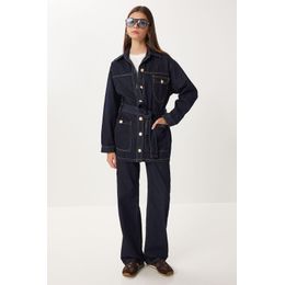 Jeansjacke mit G&uuml;rtel und weit geschnittene Hose im Zweiteiler-Set