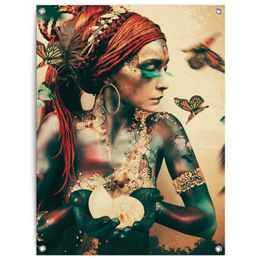 Poster Reinders "Jaime Ibarra - Bohemian Chic", orange (farbe bild(er): orange), B:60cm H:80cm T:0,1cm, Bilder, Poster, Garten - Schmetterling - Ibiza - Hippie - Orange - Leinwand - 60x80 cm