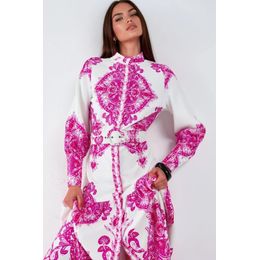 Maxikleid mit Paisley-Print, G&uuml;rtel und Hemdkragen