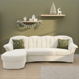 Ecksofa DOMO collection "FLORES Schlafsofa, B/T/H: 233/142/86 cm, L-Form", beige (creme), B:233cm H:86cm T:142cm, 100% Polyester, Sofas, Ecksofa, whlw. mit Bettfunktion, whlw. mit Federkern