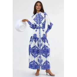 Maxikleid mit Paisleymuster, G&uuml;rteldetails und Hemdkragen