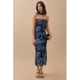 Tr&auml;gerloses Blumenkleid in Midi-L&auml;nge