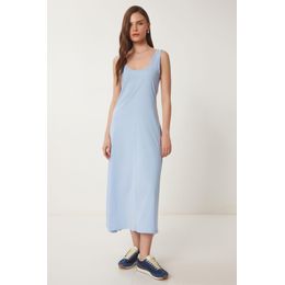 U-Kragen Midi Kleid