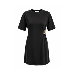 Rundhals Mini-T-Shirt-Kleid mit Steinaccessoire