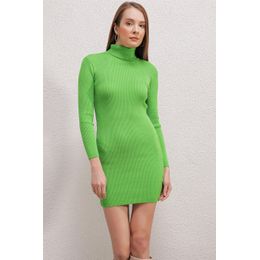 Rippstrick-Turtleneck Mini-Strickkleid