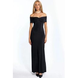 Maxikleid mit schulterfreiem Schnitt und Schlitzdetails in Sandfarbe