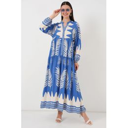Muster Maxi-Kleid mit V-Ausschnitt und Knopfverschluss