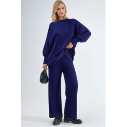 Oversized Pullover & Schlitzdetails-Hosen Strick-Koordinationsset