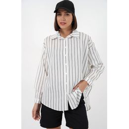 Texturiertes gestreiftes oversized Hemd mit Knopfverschluss